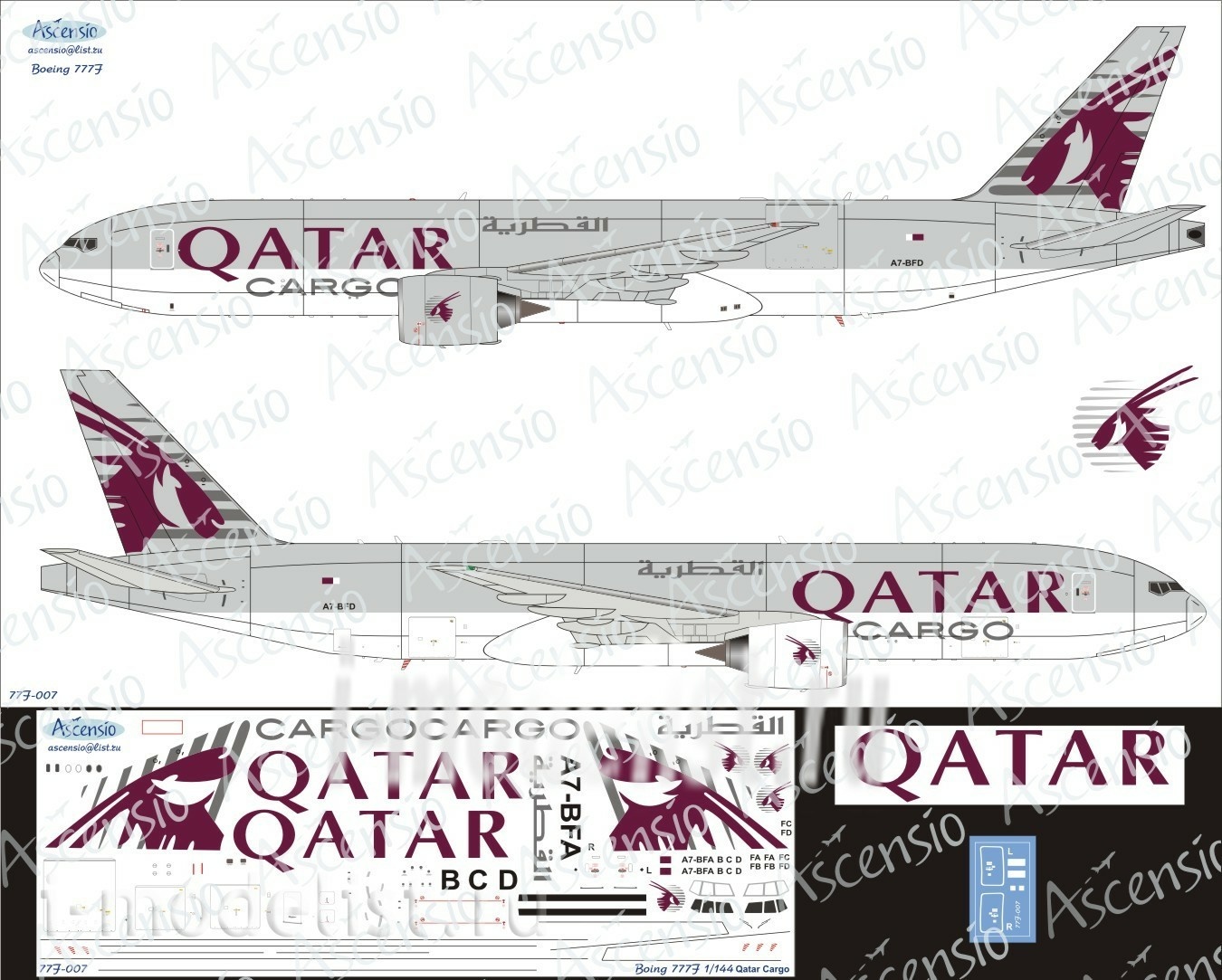 77F-007 1/144 Scales Ascensio Decal on the plane Boeng 777F (CARGO ...