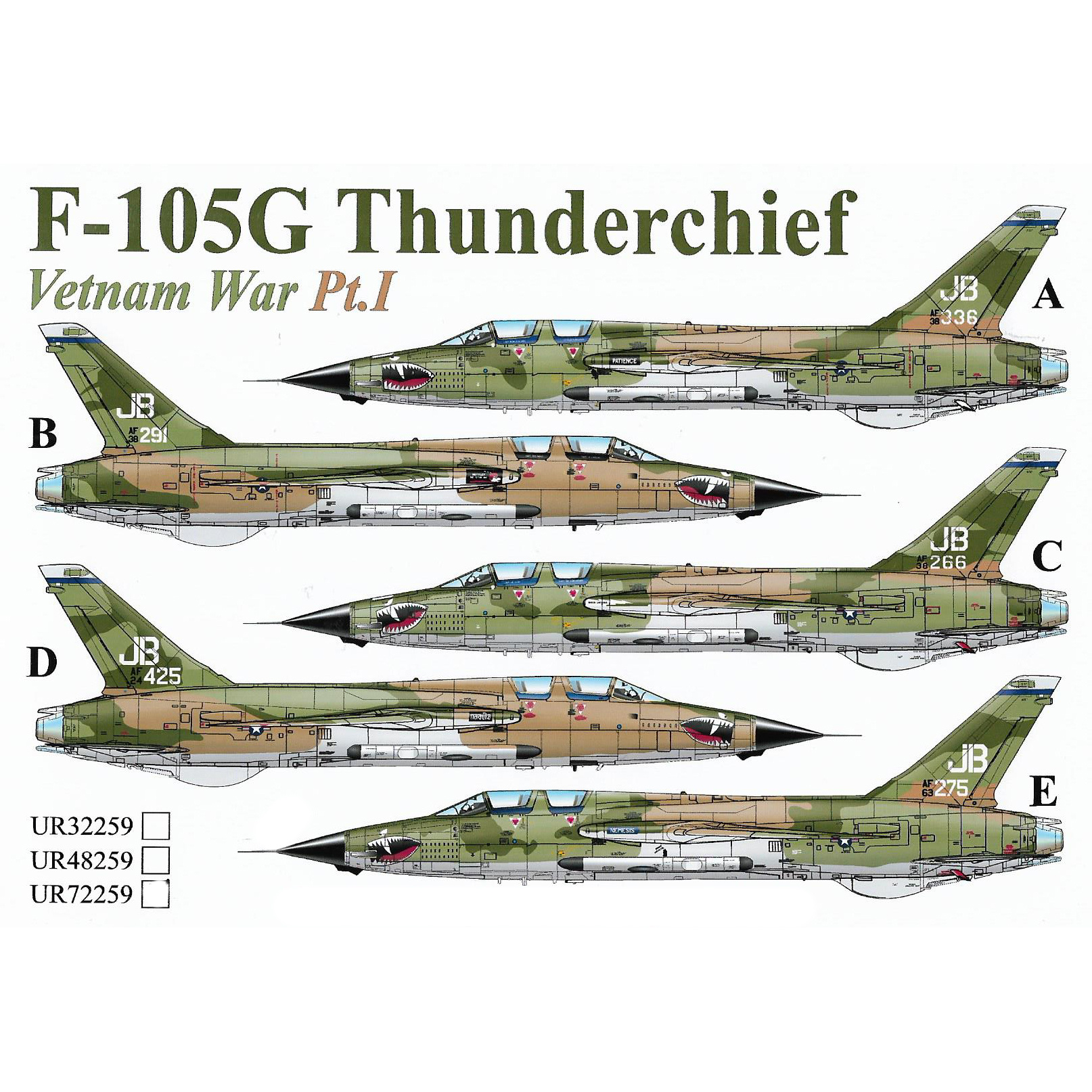 UR32259 Sunrise 1/32 Decal for F-105G Thunderchief Vietnam War Pt.1, since then. inscriptions ...