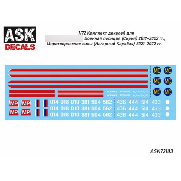 ASK72103D All Scale Kits (ASK) 1/72 Decals on Military Police (Syria ...